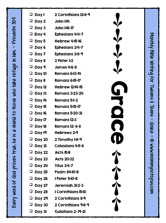 Printable Scripture Writing Plan For Teens Grace